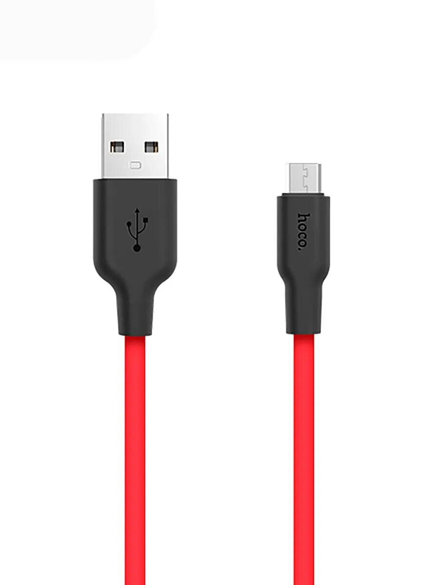 Кабель Hoco X21 Silicone USB to microUSB силиконовый, 2А, 1 метр, черно-красный / провод для старых Android
