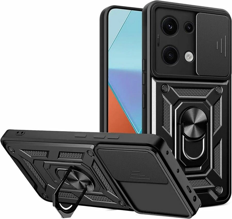 Противоударная накладка с защитой камеры Armor Case с кольцом для Xiaomi Redmi Note 13 4G черный
