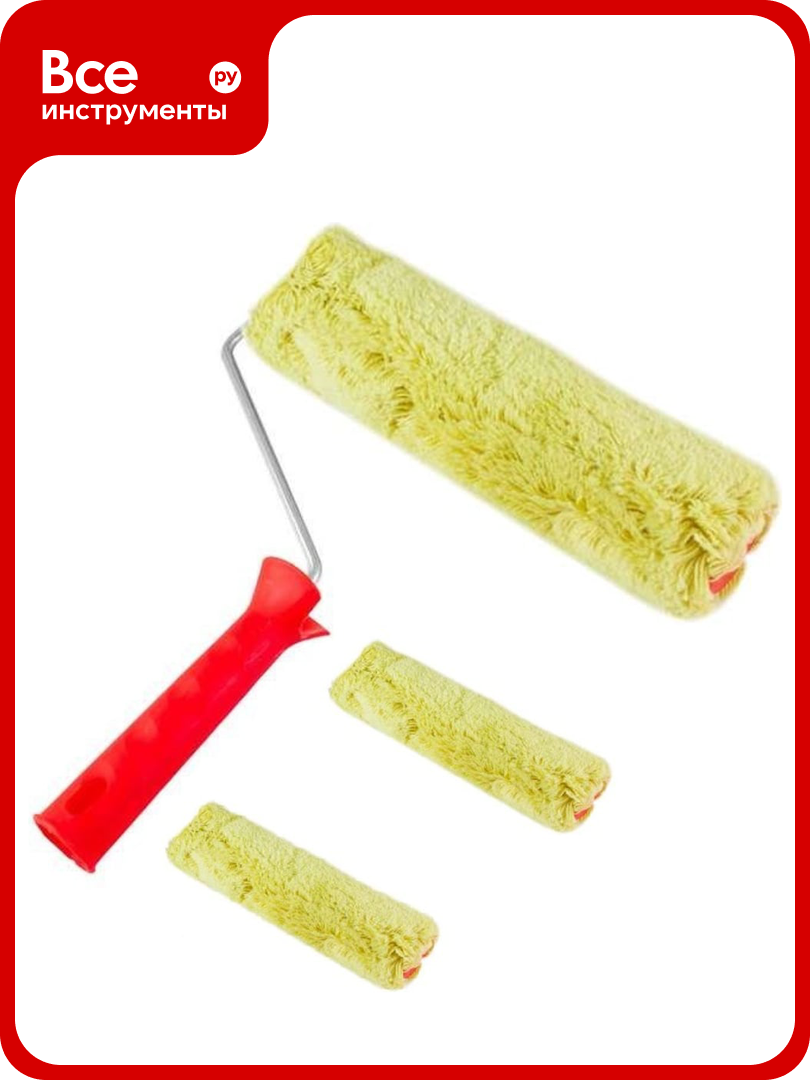 Набор валик фасадный меховой КЭС Termo-Fusion зеленый, 230 мм в сборе, 81 мм, ворс 18 мм, бюгель 6 мм + 2 запасных ролика микс цветов 10310030