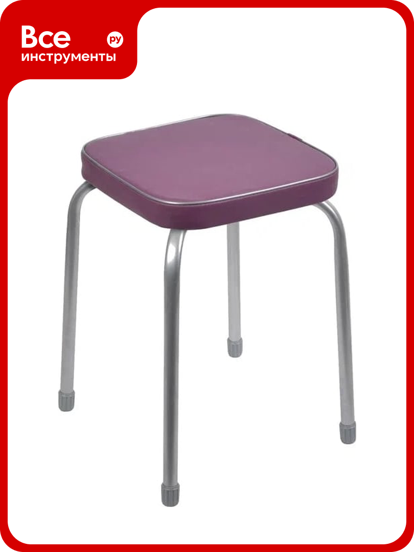 Табурет Nika Фабрик 3 ТФ03/СН с мягким сиреневым сиденьем и серым металлическим каркасом, максимальная нагрузка