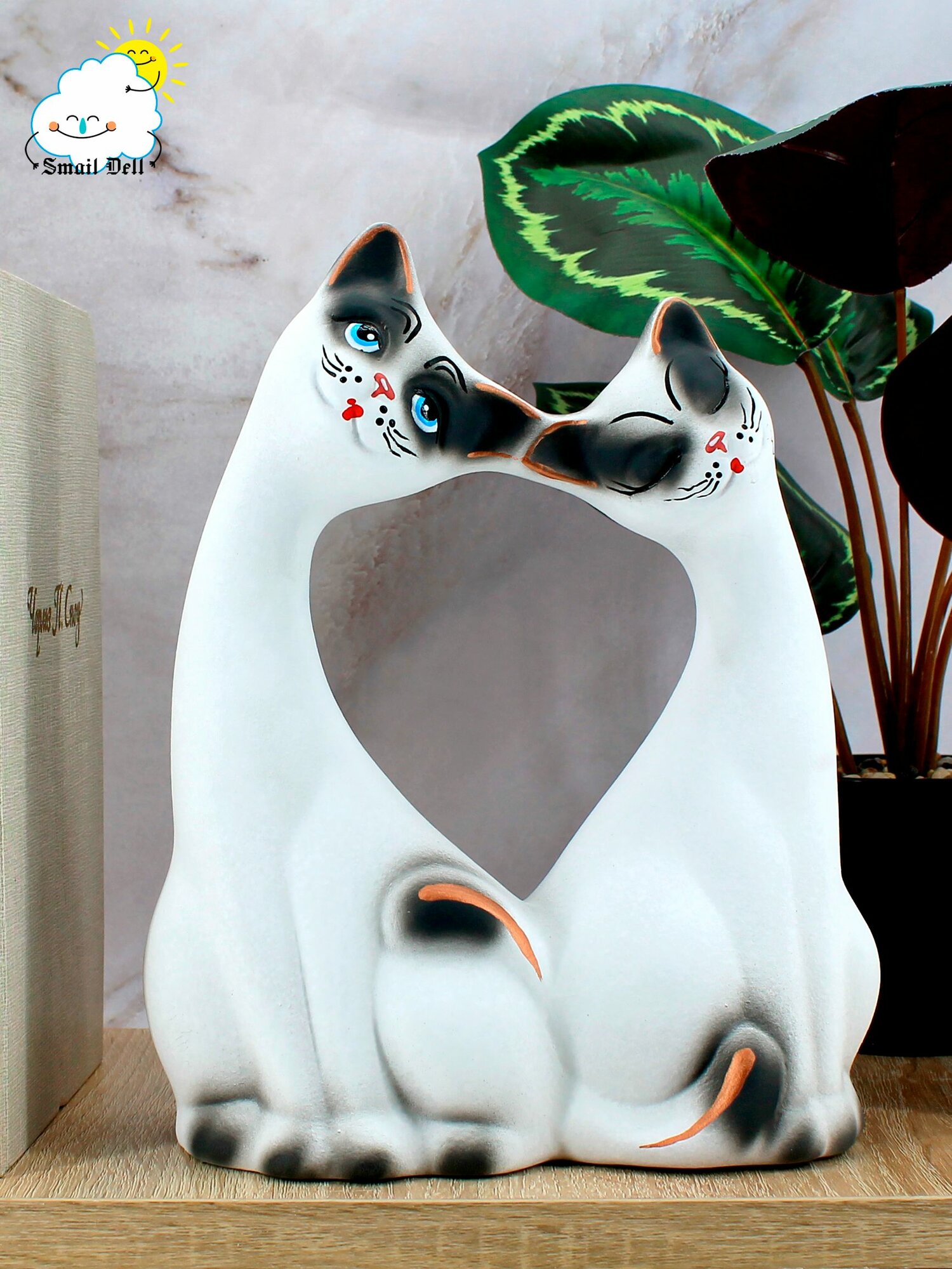 Статуэтка Влюбленные коты , 21.5 см , керамика , цвет белый с черным подпалом