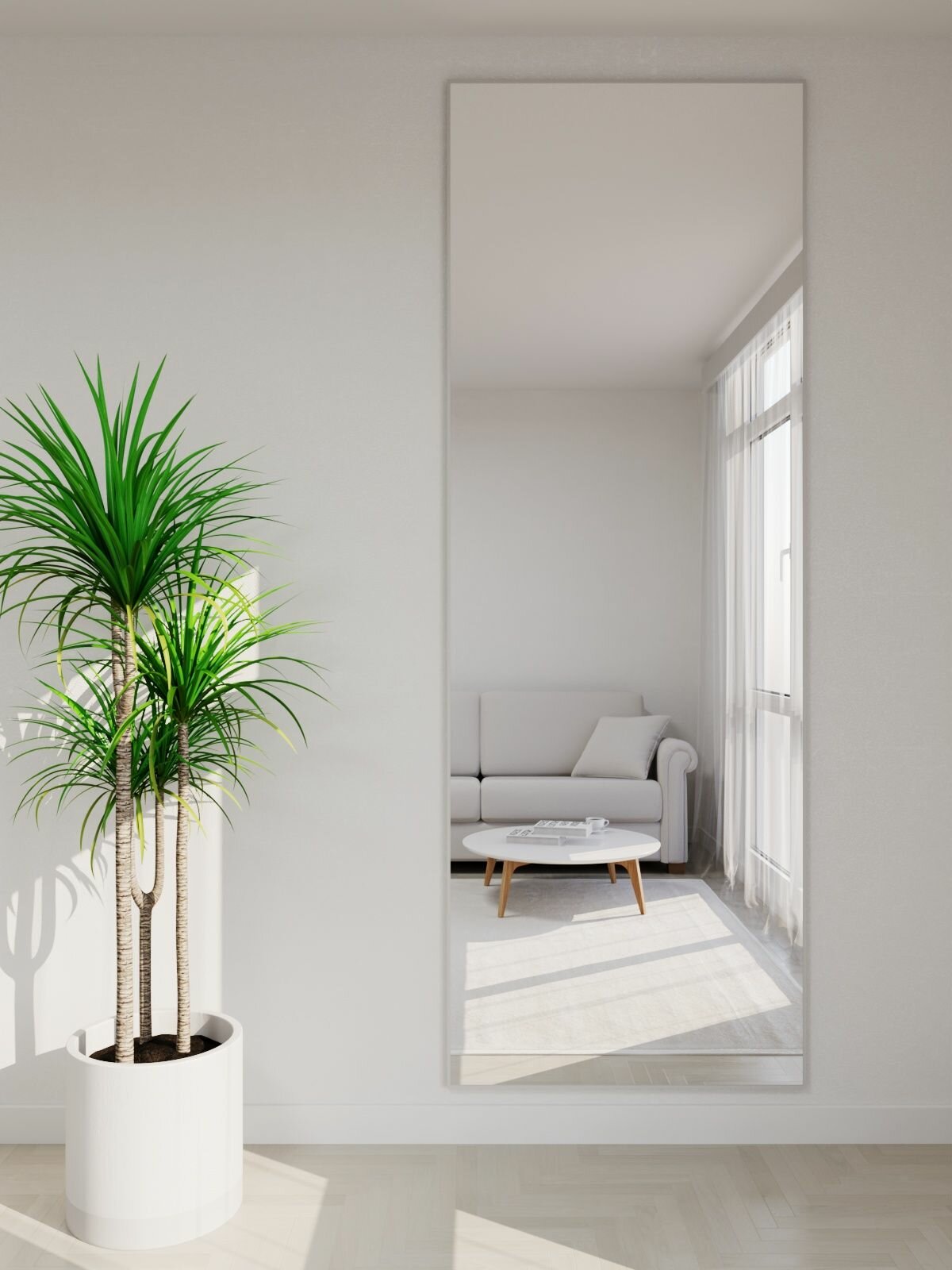 Зеркало настенное 240х80 см. серебро в алюминиевой раме интерьерное BLX MIRROR