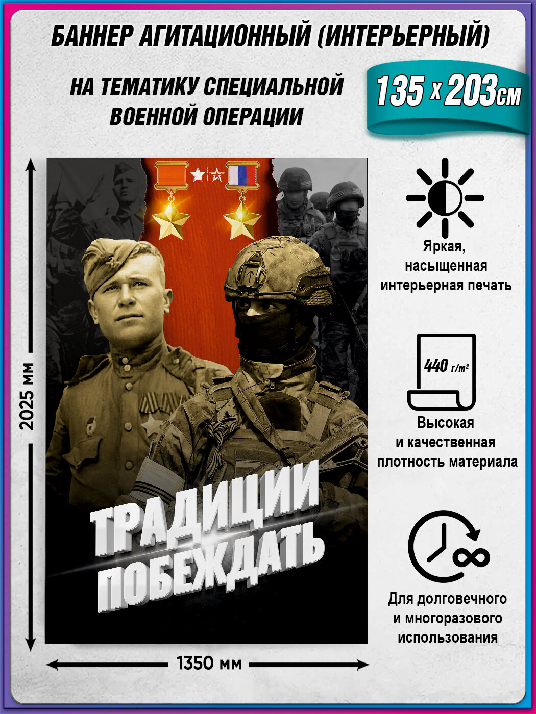 Баннер-плакат военный, агитационный по тематике СВО / Традиции побеждать / 135х203 см