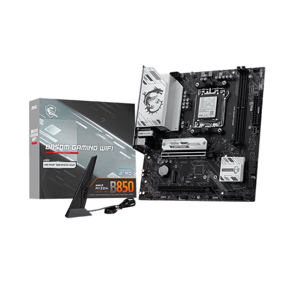 Материнская плата MSI B850M GAMING WIFI B850, AM5, 2*DDR5, 2*PCIEx16, 2*M.2, 2*TypeC, 5*USB3.2Gen1, 6*USB2.0, 4*SATA3.0, 5G, DP, HDMI, M-ATX, RTL