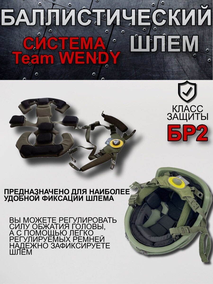 Баллистический противоударный шлем, шлем класс БР2 подвес Team Wendy без ушей