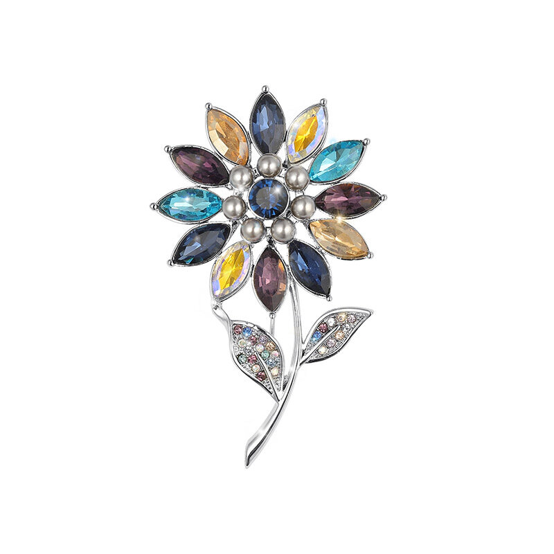 2026 Xiliang Винтажная брошь с цветами, брошь с подсолнухом и жемчугом, цветная брошь, аксессуар для пальто, подарочная булавка