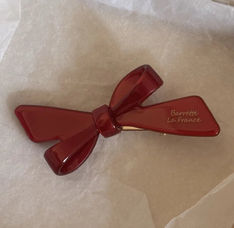 Бордовая заколка-бантик 5CM Бордовый, 01 Red Cross Acetate