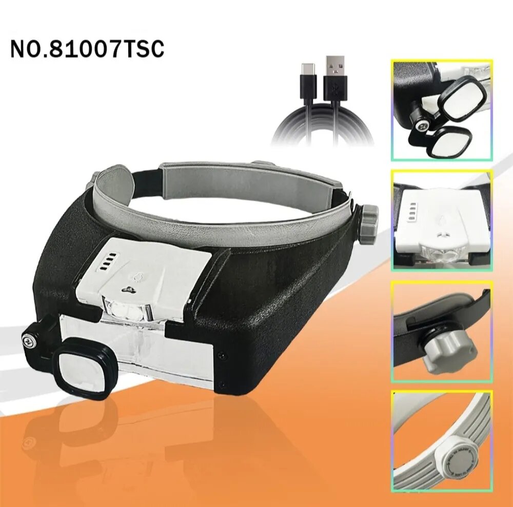 Лупа 81007TSC, 17x, светодиодная подсветка, бинокуляр, чёрная, акрил