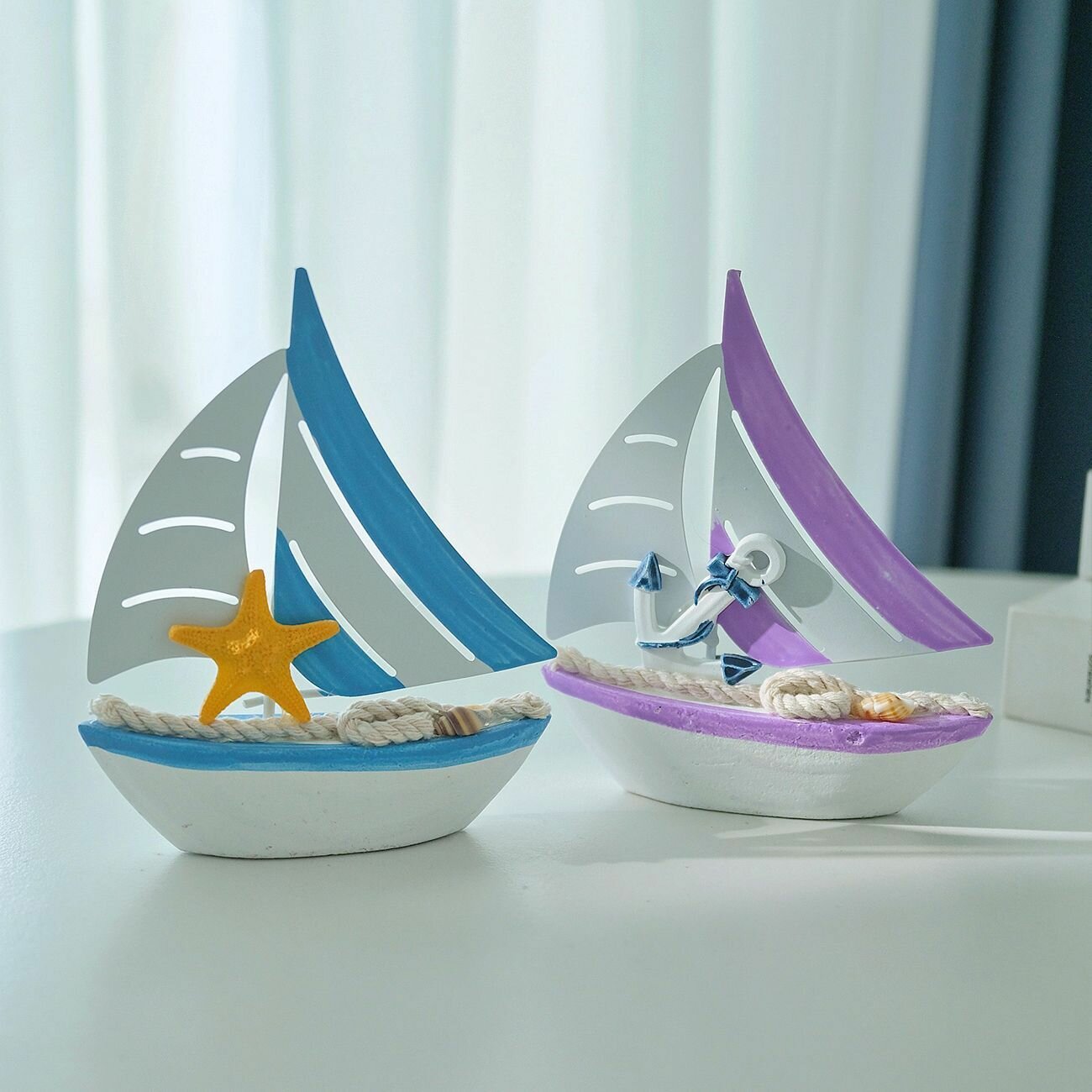 Модель средиземноморского парусника, гладкий парусный орнамент, деревянная жестяная маленькая лодка, ручная работа, корабль, декор в океанском стиле