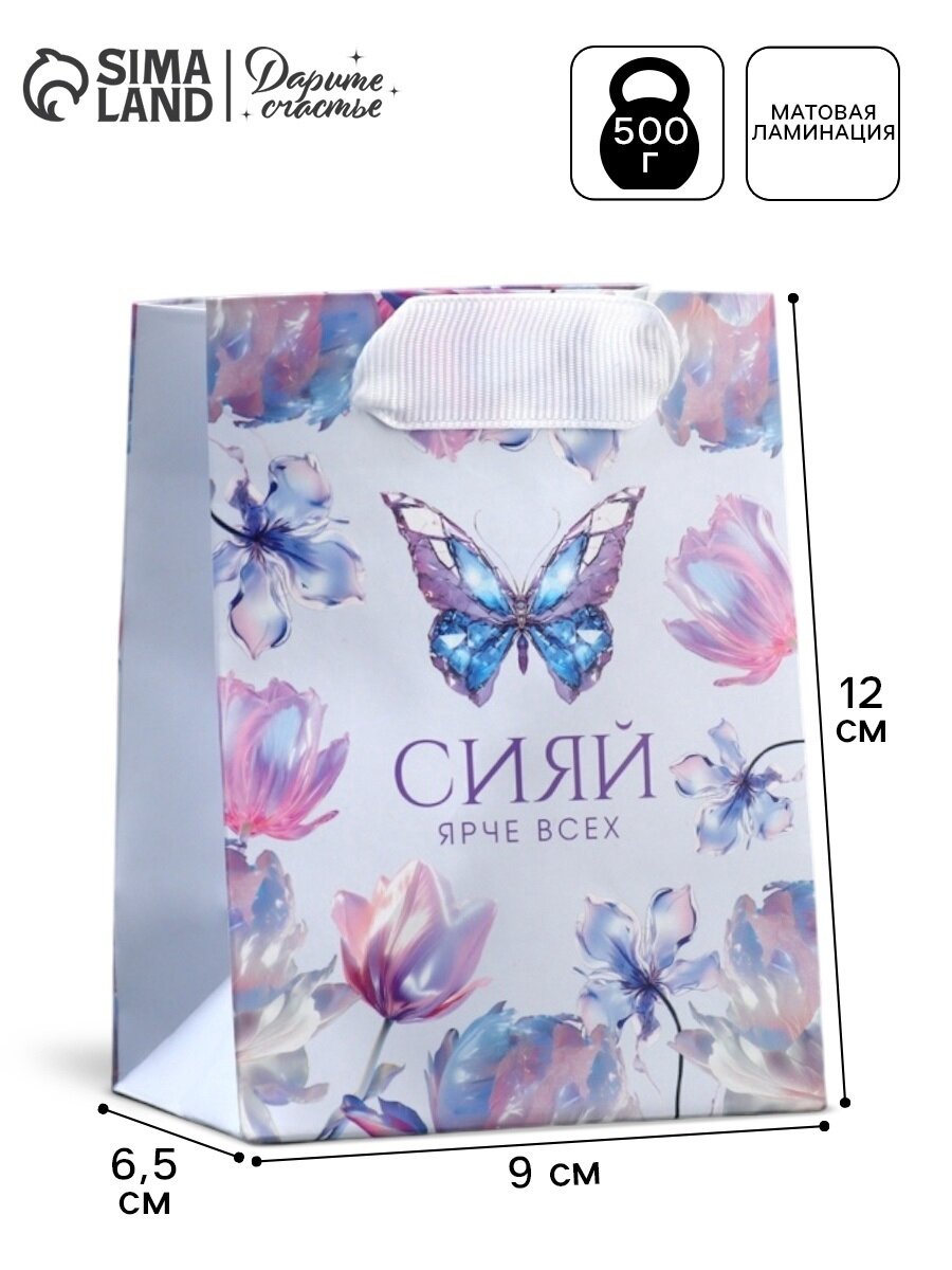 Пакет подарочный ламинированный, упаковка, «Сияй», 9×12×6.5 см