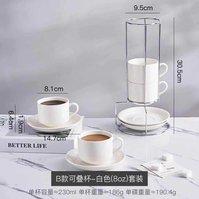 Набор белых керамических кофейных чашек и блюдец, складные кофейные чашки, 4-х предметный набор с подставкой, оптовая продажа, с возможностью нанесения логотипа