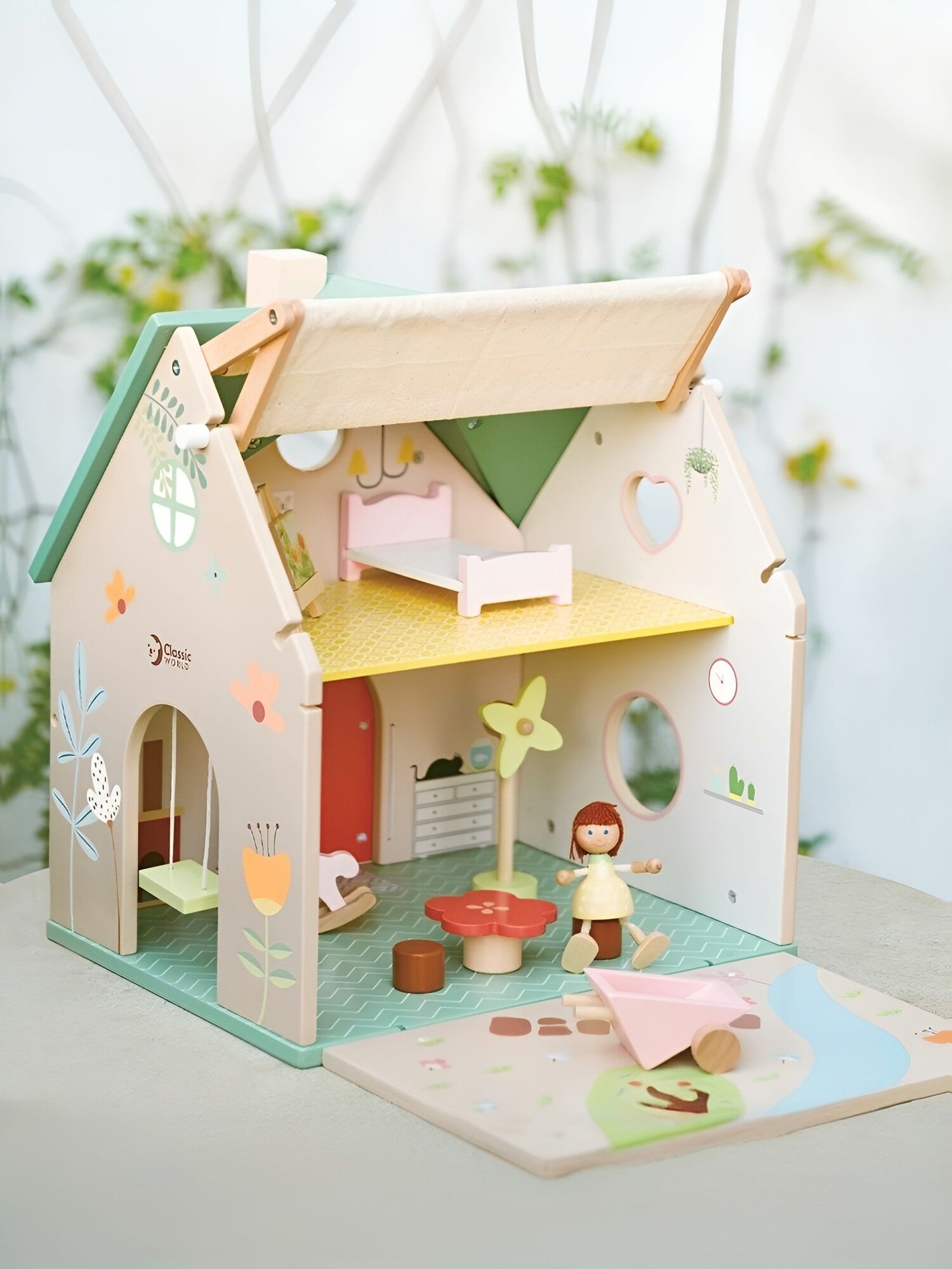 CLASSIC WORLD Игровой набор коттедж кукольный домик с мебелью и аксессуарами для детей от 3 лет