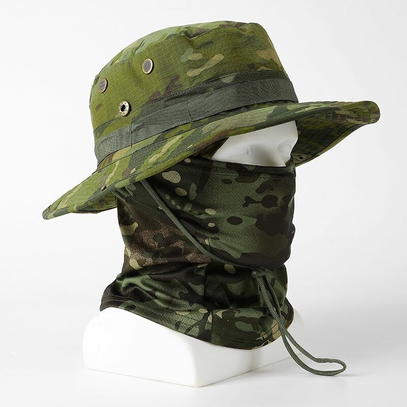 Камуфляжная круглая шляпа с полями, тактическая маскировка для активного отдыха, маска для лица для походов и велоспорта, шляпа для кемпинга и рыбалки, защита от солнца