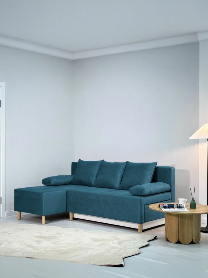 Блум диван угловой, лофтмебель, 201х134х91, синий, велюр