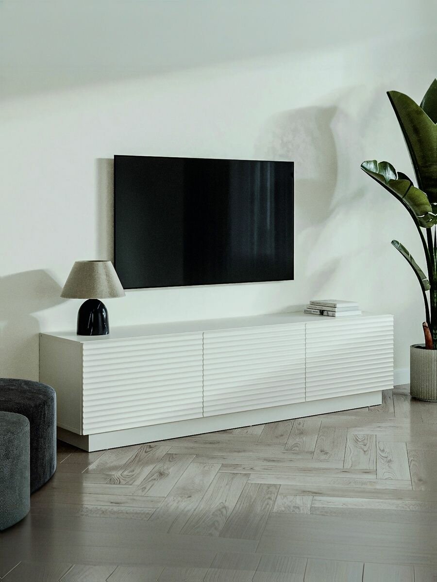 Тумба под телевизор Майер 180х40х46 Белый снег, Милк, 02-01