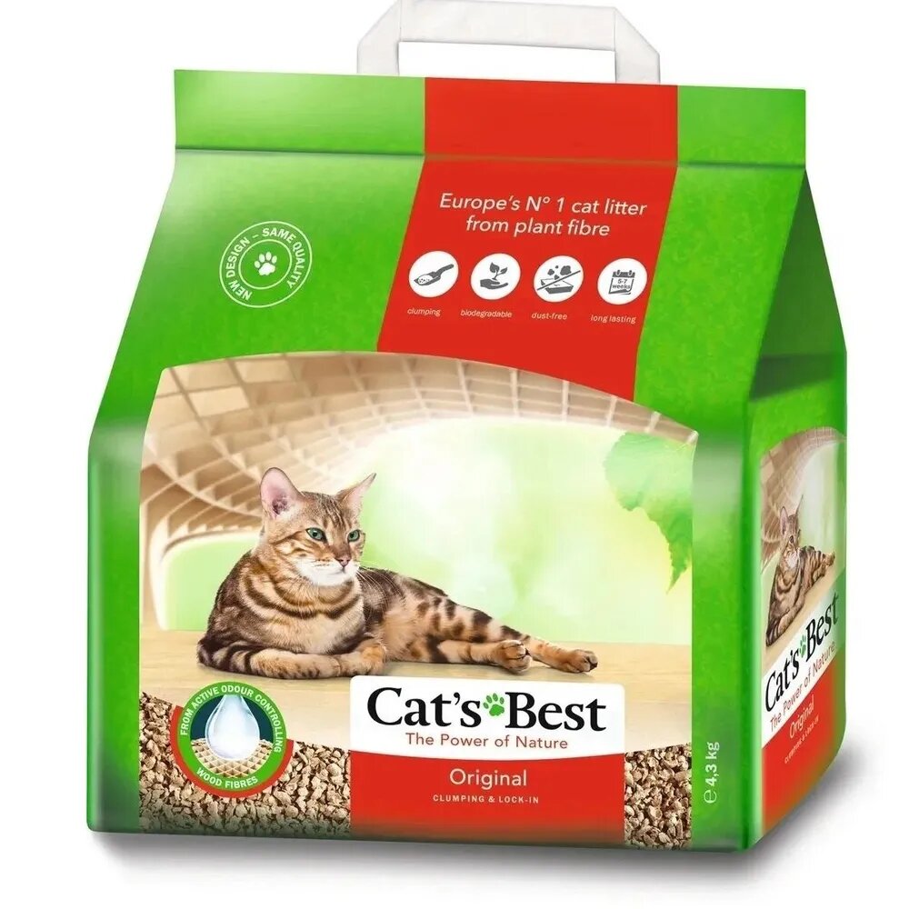 Наполнитель для кошачьего туалета Cat's Best Original древесный комкующийся, 4,3 кг