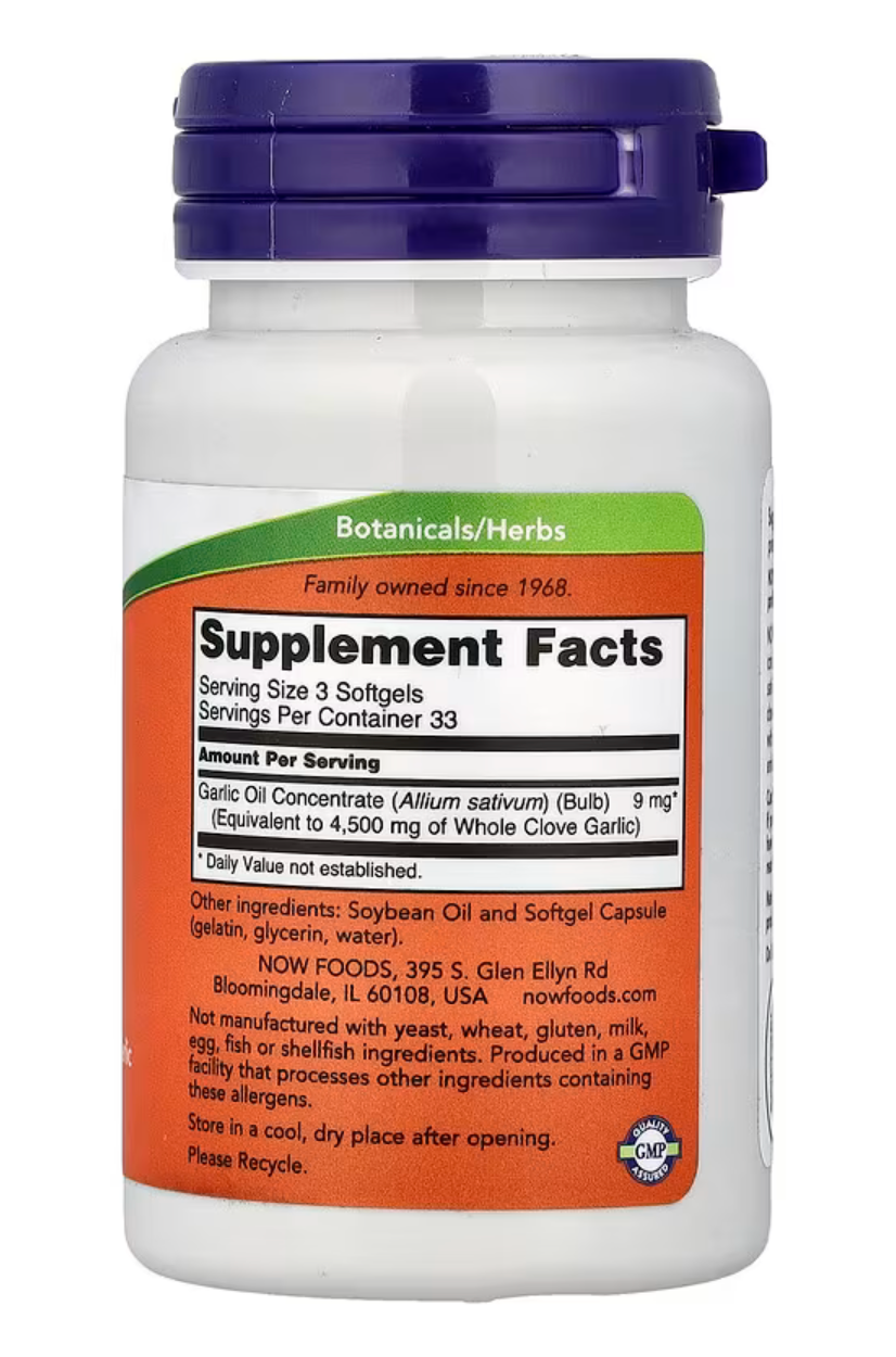 NOW Foods, чесночное масло, Garlic Oil, 1500 мг, 100 капсул