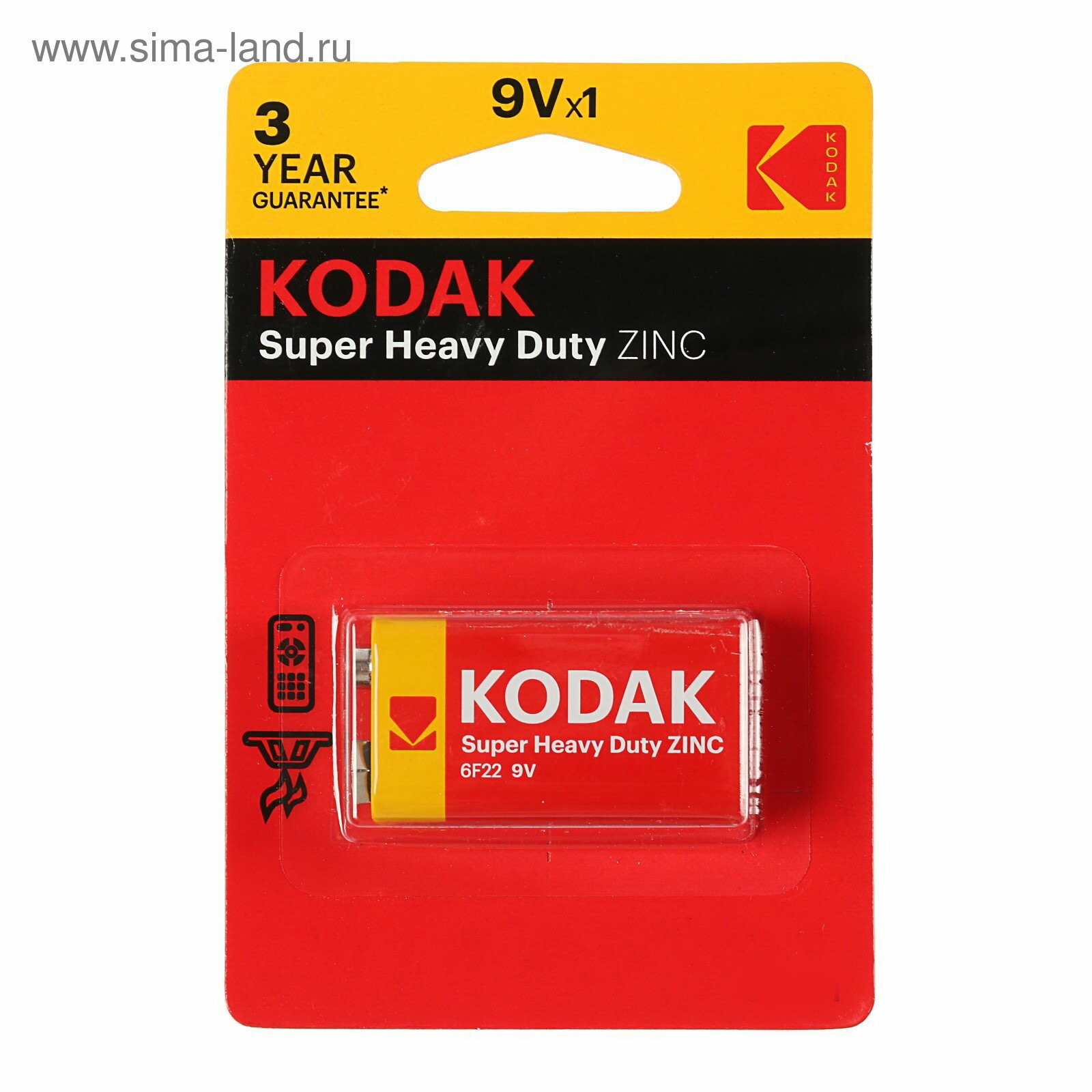 Батарейка солевая Super Extra Heavy Duty, 6F22-1BL, 9В, крона, блистер, 1 шт.