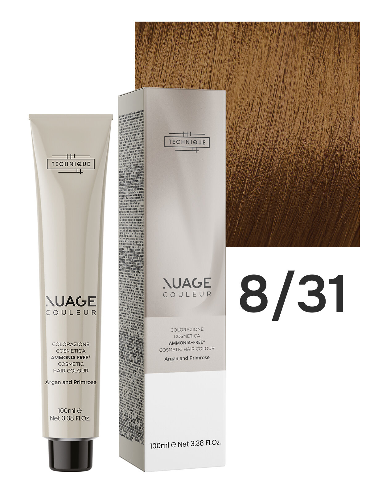 Крем - краска для волос профессиональная без аммиака Technique Nuage Ammonia Free Hair Color Cream 8.31 Светлый русый Золотисто-пепельный, 100 мл
