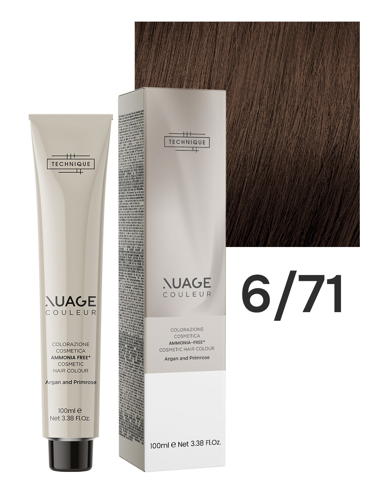 Безаммиачная крем-краска для волос Technique Nuage Ammonia Free Hair Color Cream 6.71 Темный русый Коричнево-пепельный, 100 мл