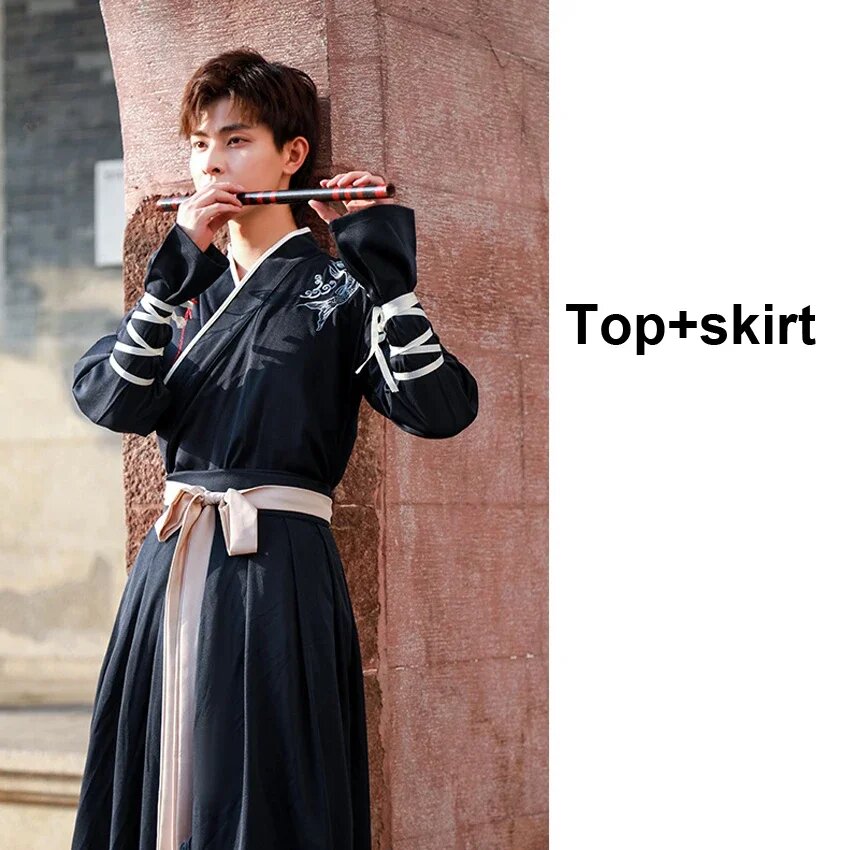 Мужское кимоно Harajuku с принтом дракона из полиэстера и хлопка 3XL, Top and skirt