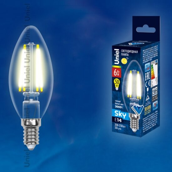Светодиодная лампа Uniel LED-C35-6W/WW/E14/CL PLS02WH