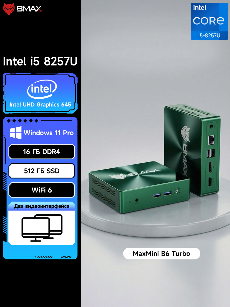 Мини ПК BMAX B6 Turbo ，Intel Core i5-8257U Processor， 16 ГБ ОЗУ и 512 ГБ SSD Windows 11
