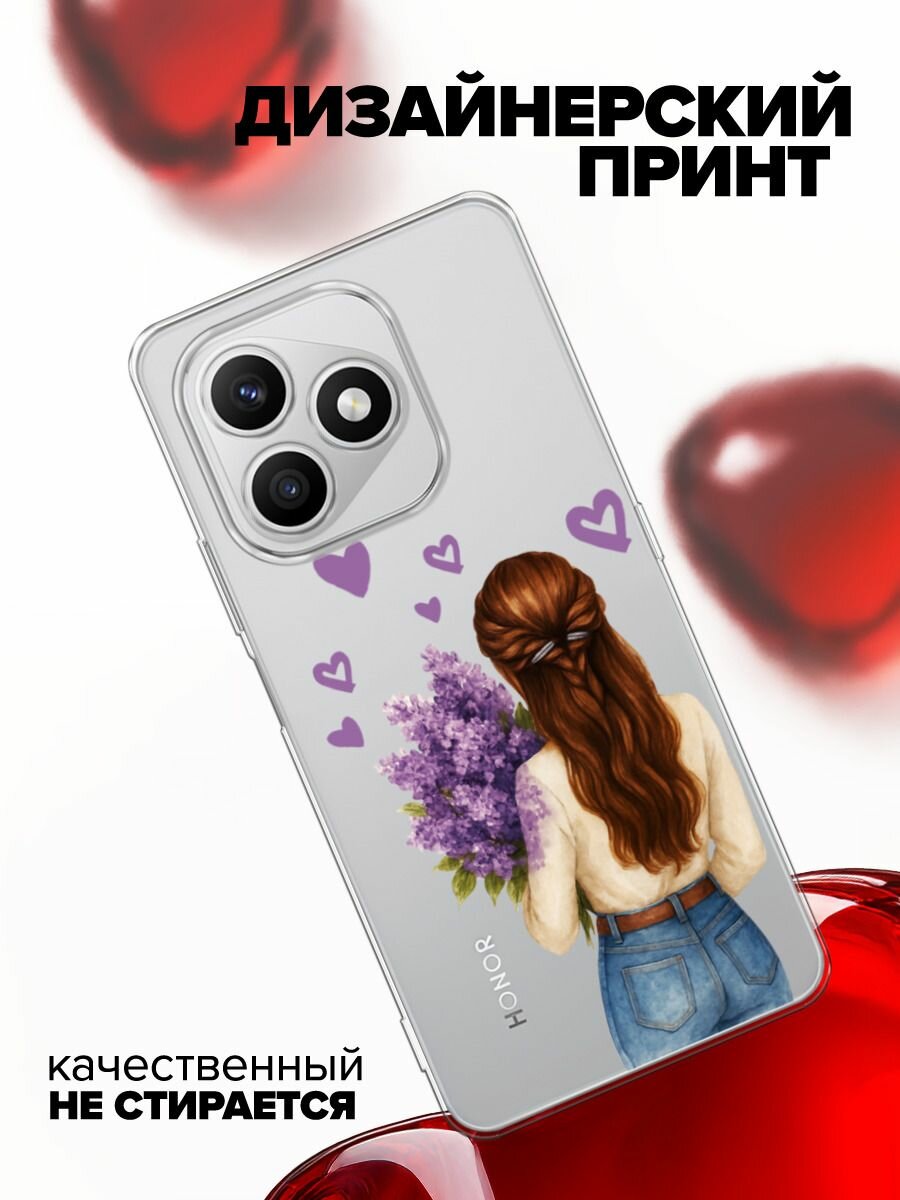 Чехол на Honor X8d / Хонор X8d с принтом Девушка с фиолетовым букетом 2 — фото 1