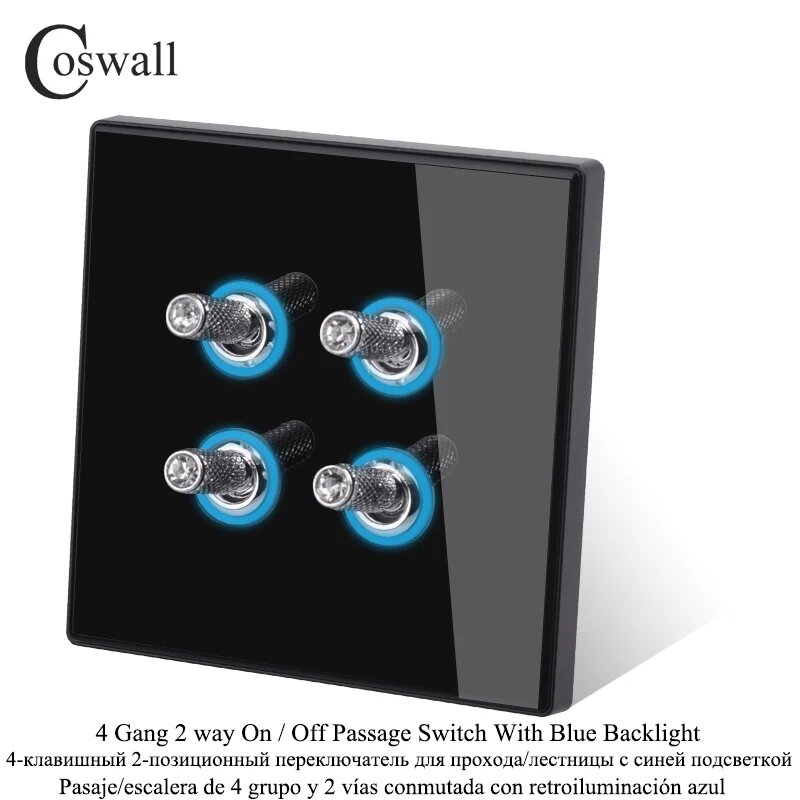COSWALL черный стеклянный выключатель 1/2/3/4 клавиши 4 gang 2 way