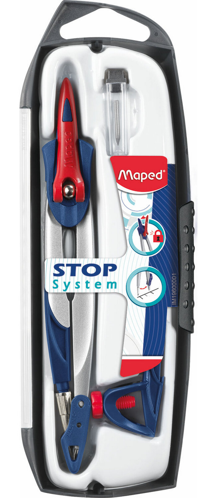 Готовальня Stop System, 3 предметов, фиксация штанг, циркуль 14см, ударопрочный футляр
