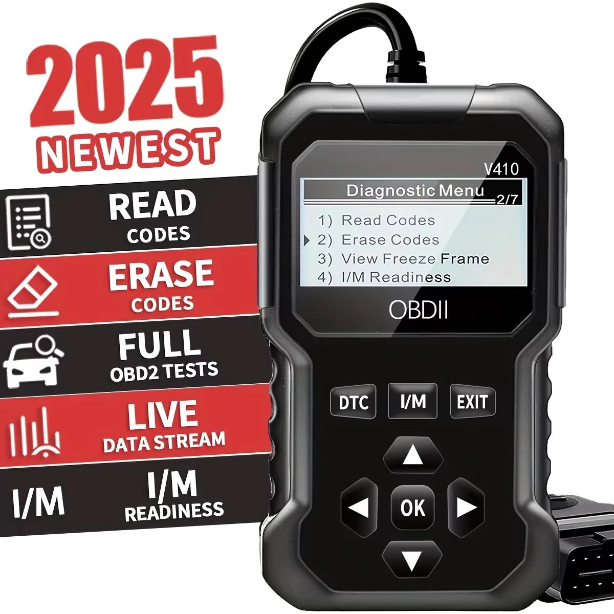 Автосканер OBD2 V410 2025: Чтение и Сброс Кодов, I/M Готовность, Live Data
