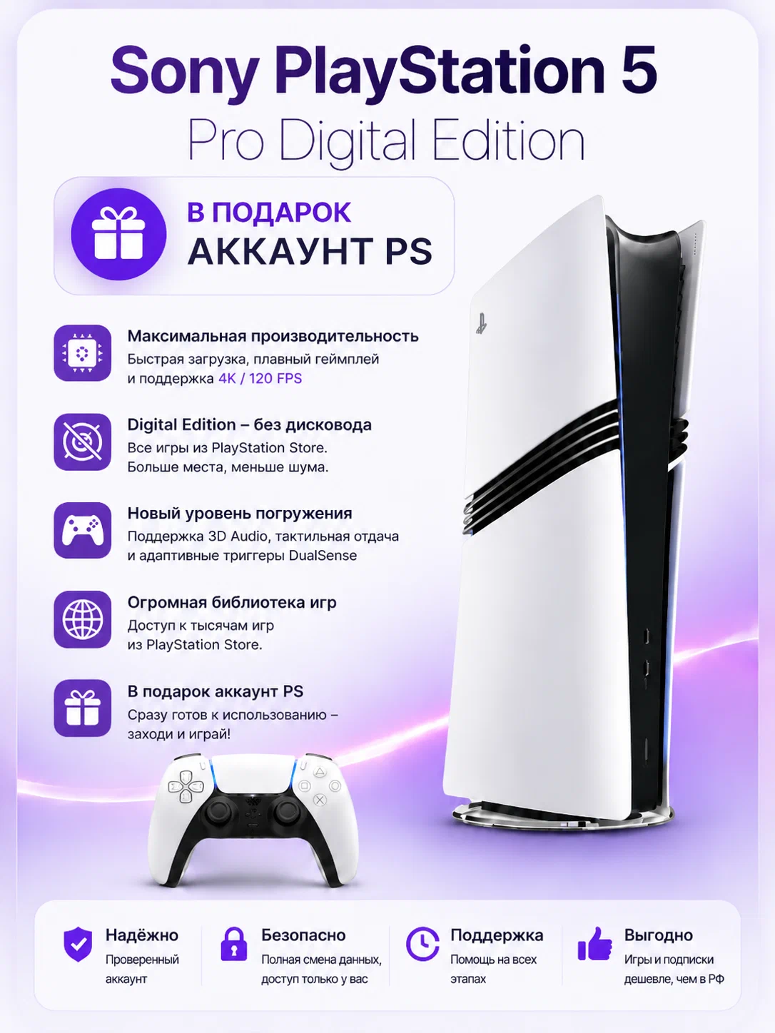 Игровая приставка Sony PlayStation 5 Pro Digital Edition , 2Tb Белый
