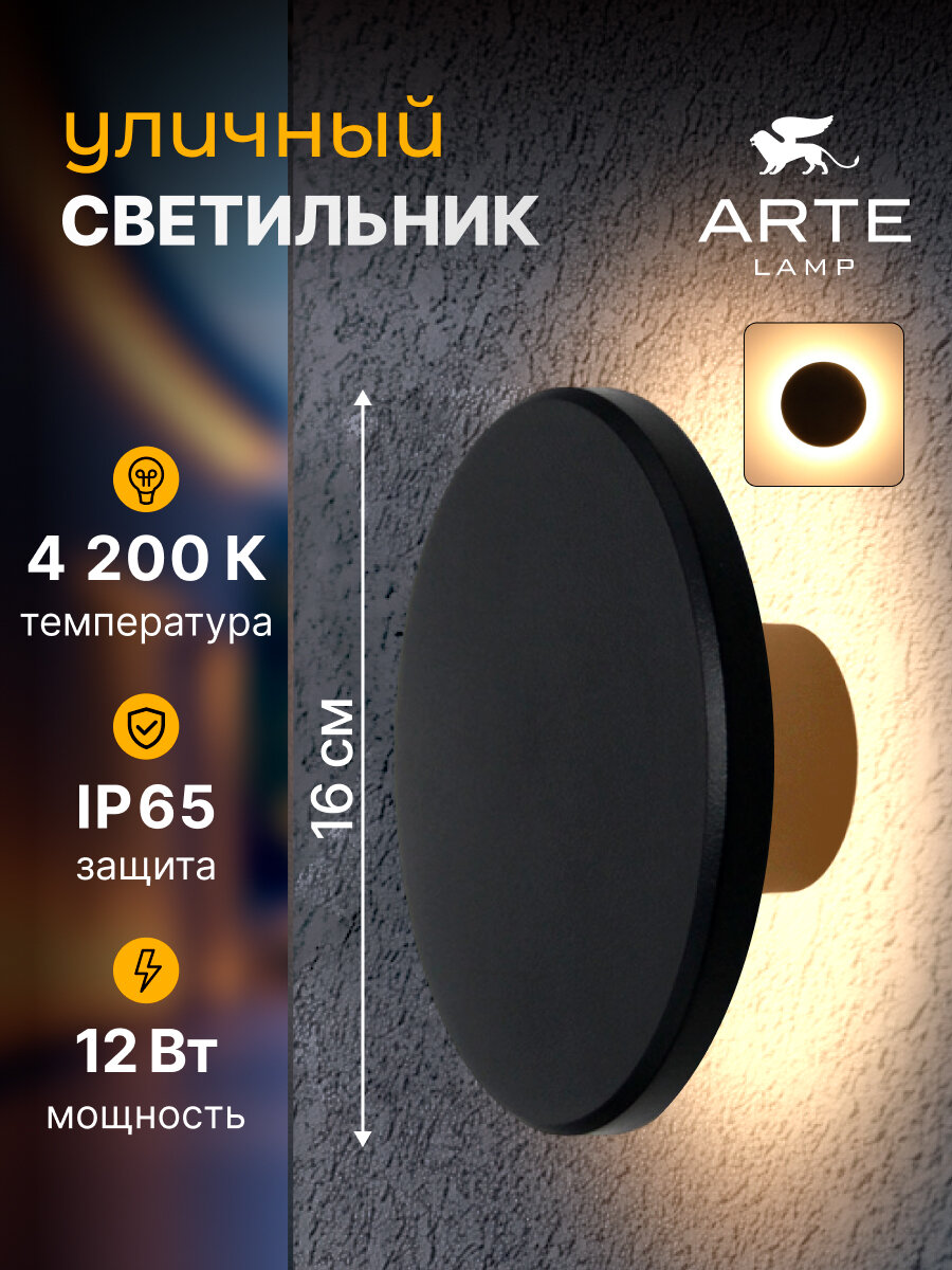 Фасадный светильник Arte Lamp NIMBO A4412AL-1BK, LED, 12Вт, чёрный
