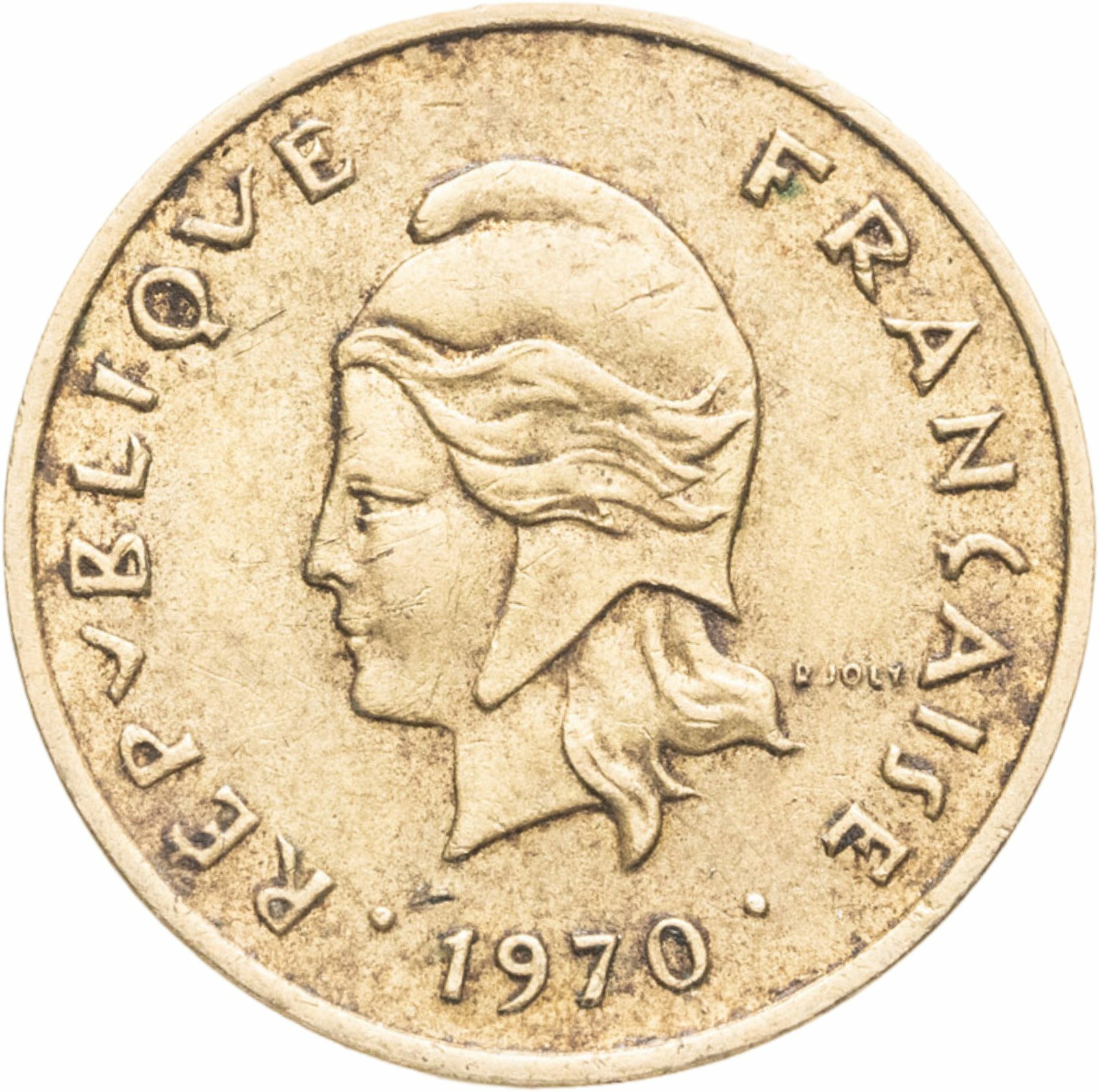 Новые Гебриды 1 франк franc 1970, Латунь, в сохранности XF