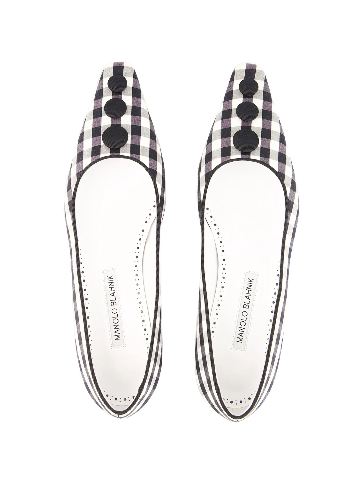 Туфли Manolo Blahnik Alexa gingham button-detail flat pumps, размер 38, бежевый/белый — фото 1