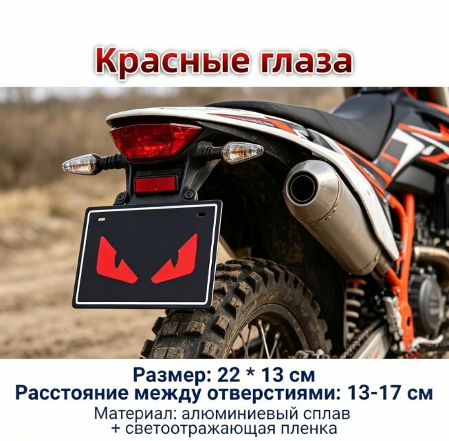 Светоотражающий номер для мотоцикла, сувенирный декор "Красные глаза", номер на мопед 22х13 см, для байкера мотоциклетный аксессуар декоративная табличка сувенир байкеру