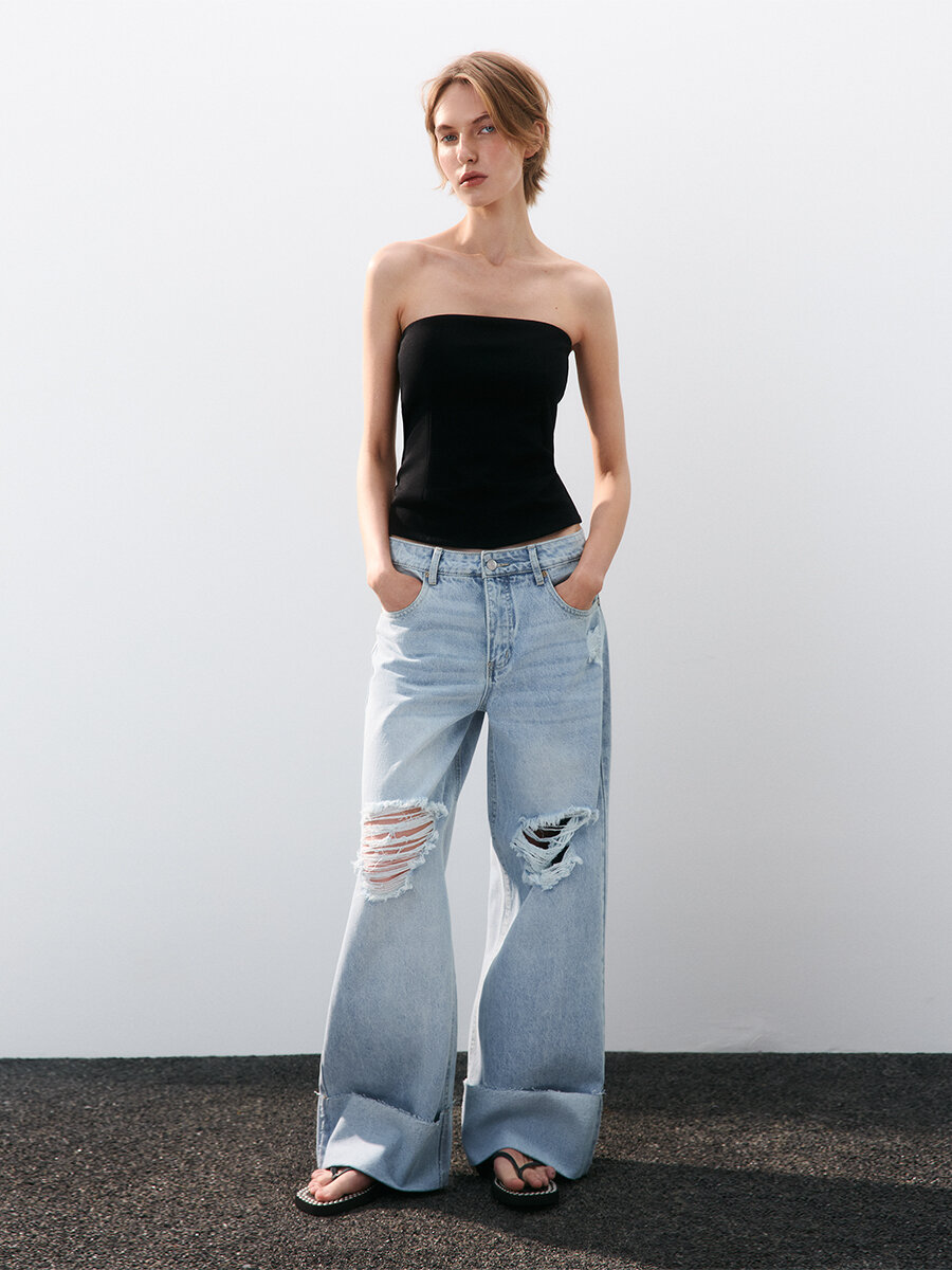 Джинсы багги Befree mixmatch, размер S/170, ультра светлый индиго — фото 1