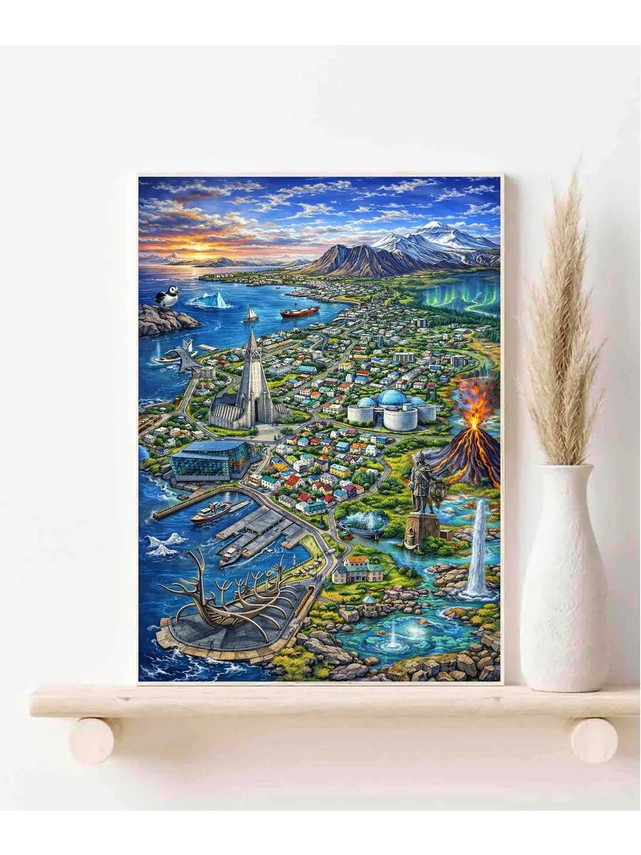Рейкьявик, Исландия, Fantasy Map, Карта, Плакат 30x42см