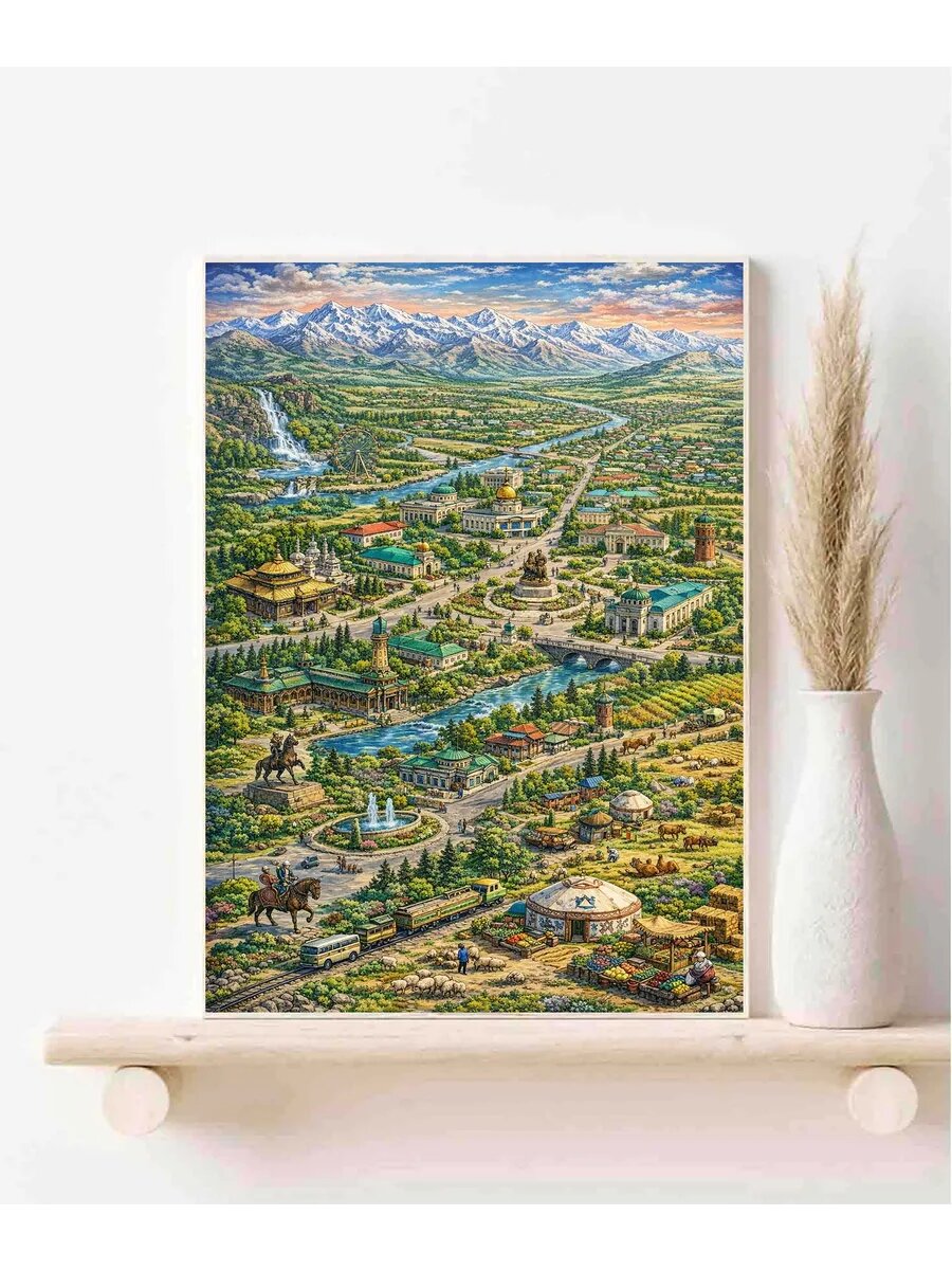 Жаркент, Казахстан, Fantasy Map, Карта, Плакат 30x42см