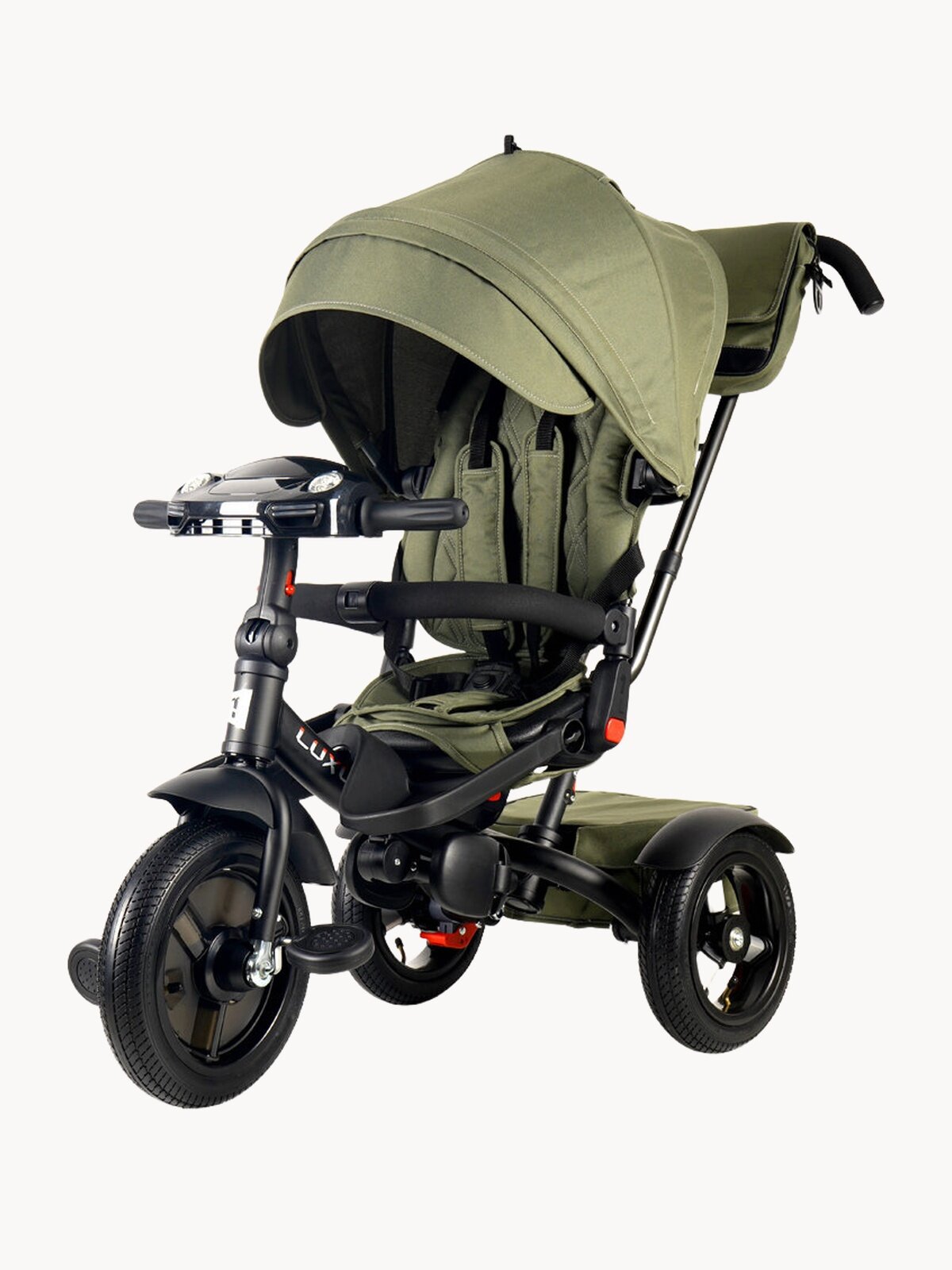 Велосипед/коляска трёхколесный с ручкой TechTeam Luxury, цвет хаки 2025
