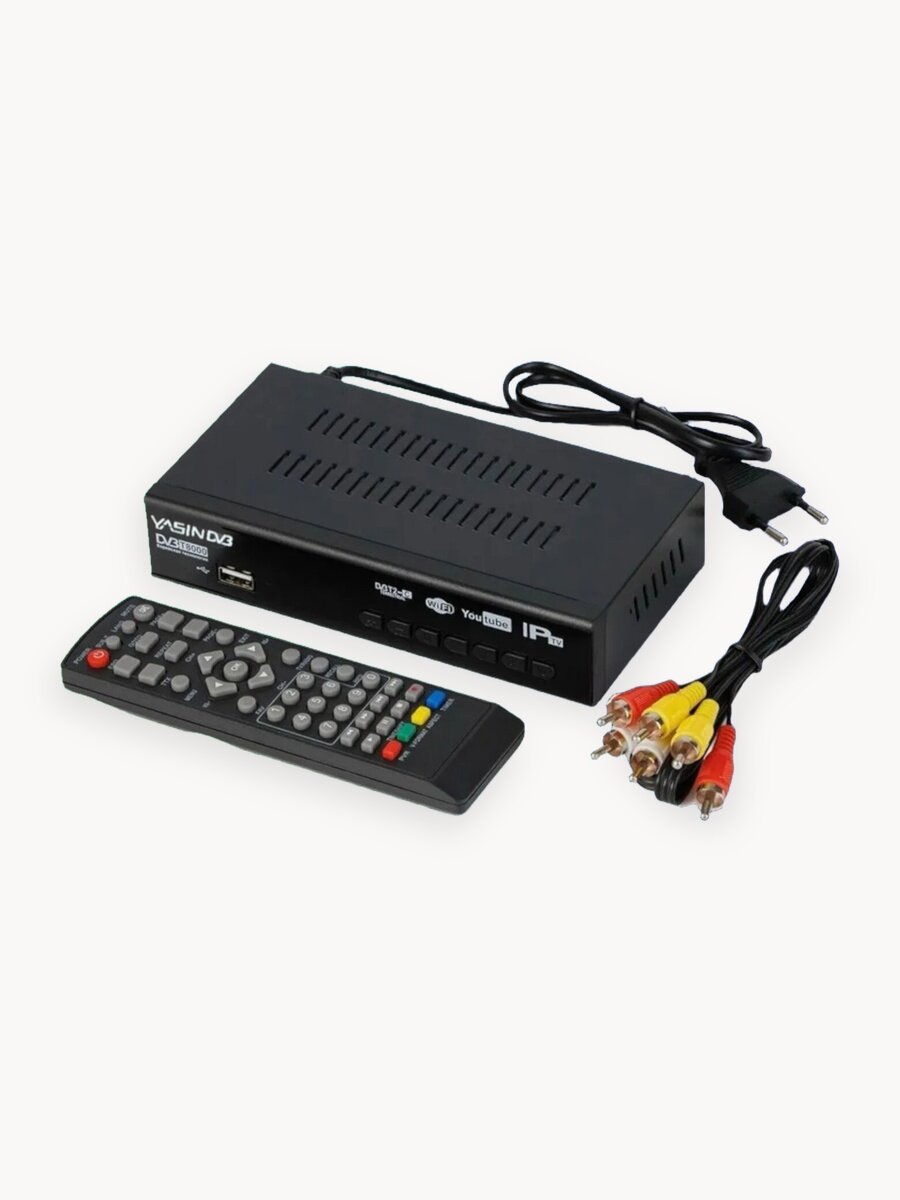 Ресивер Цифровая ТВ-приставка YASIN T8000, поддержка HD, 1080р, USB 2.0, HDMI, черный