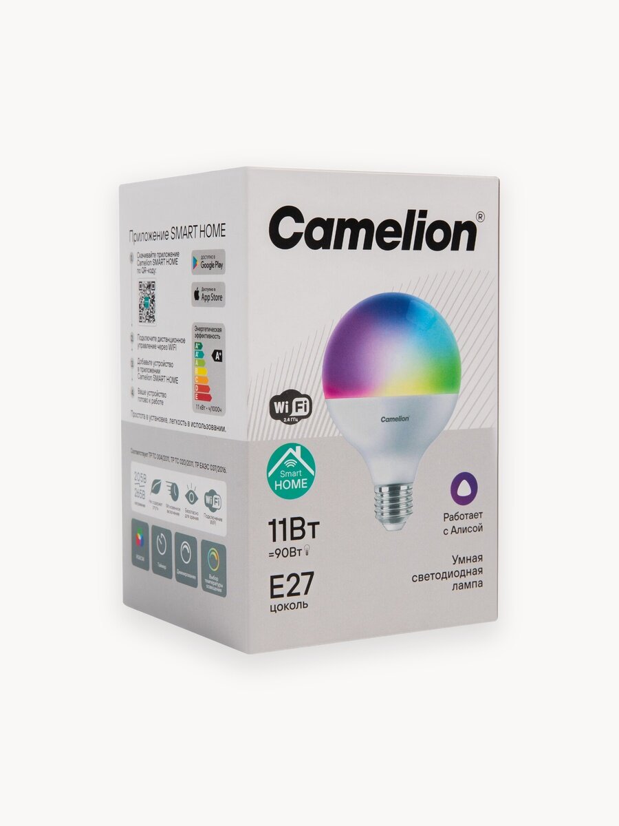 Умная лампа Camelion "Smart Home", E27, RGB, умная, Wi-Fi, голосовое управление, G95