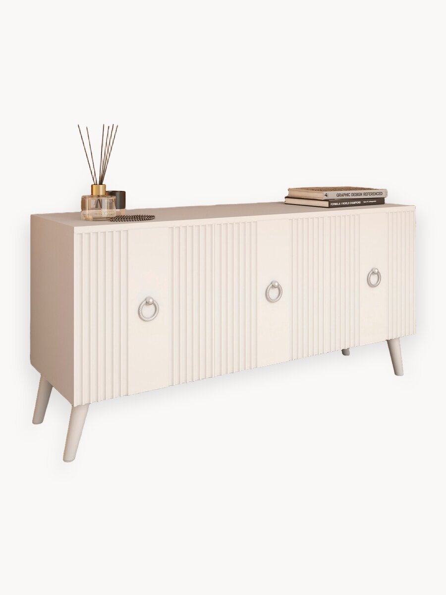 Тумба под телевизор напольная МК Перспектива, на ножках, белая, 115x35x55 см