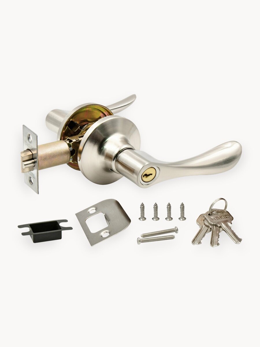 Ручка дверная межкомнатная с защелкой, фиксатором, с ключами, Титан 891-00 SN серебристая, матовый хром