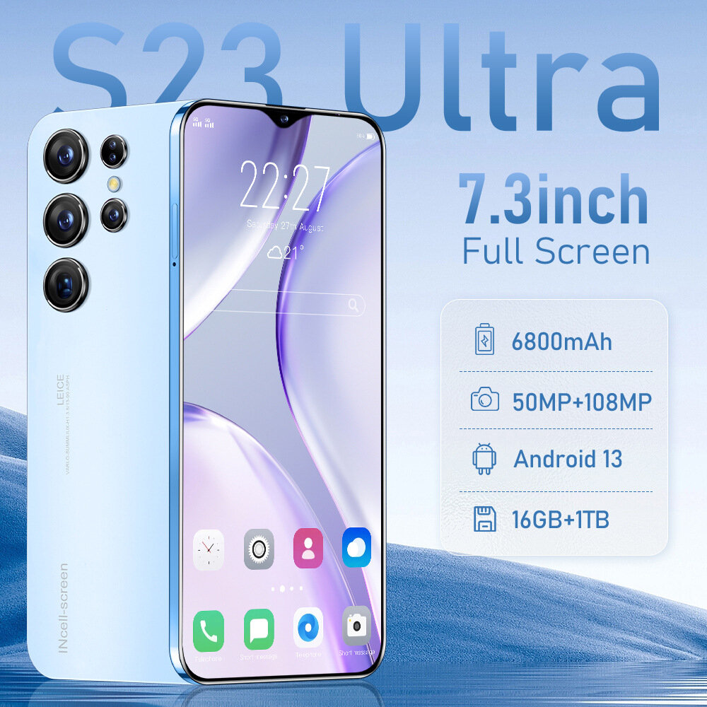 Смартфон S23 Ultra: 7.3" HD+ экран, 16 ГБ + 1 ТБ, Android