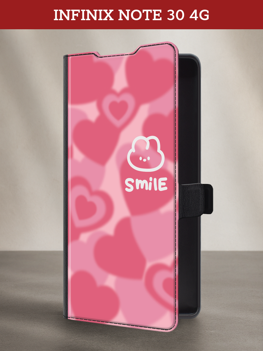 Чехол-книжка на Infinix Note 30 4G / Инфиникс Ноте 30 4G с принтом bunny smile, черный