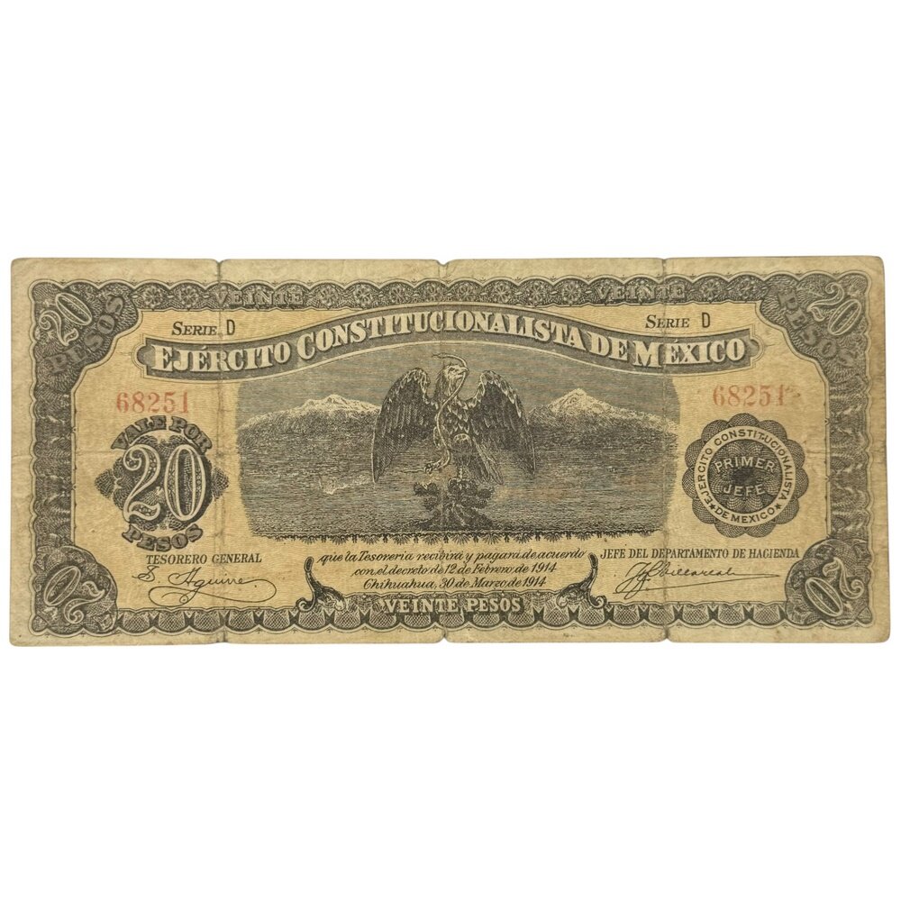 Мексика, Чихуахуа 20 песо 1914 г. (Серия D)