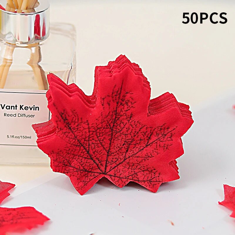 Искусственные шелковые кленовые листья Красный, Red-50PCS