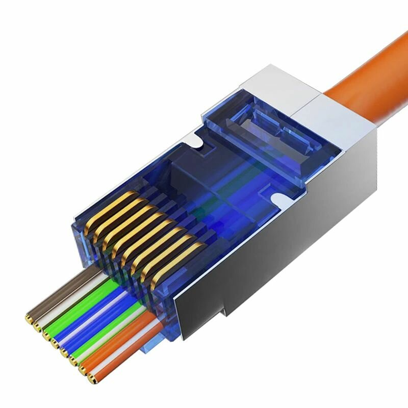 Проходные разъемы RJ45 Cat6 разных цветов, EZ-образный обжимной модульный штекер STP для одножильного или многожильного сетевого кабеля STP