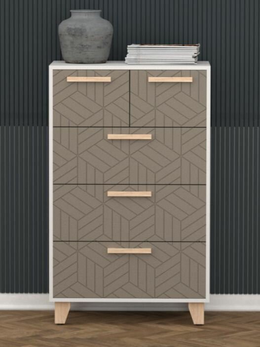 Комод с ящиками Амстердам Белый / Мускатный орех (12 Стульев)